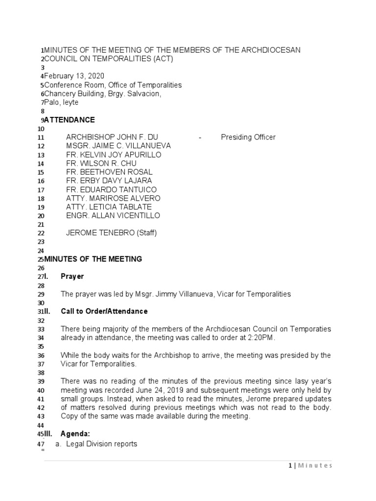 Minutes of Meeting (Act) - 2-13-2020 | PDF | Landlord–Tenant Law ...