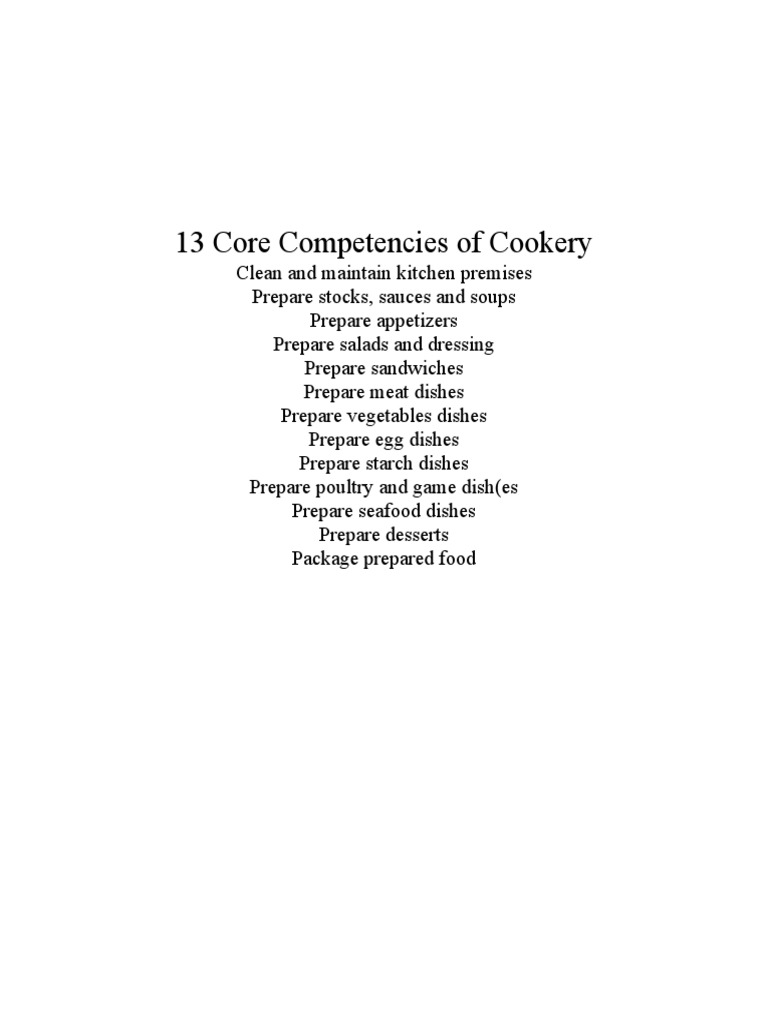 13 Core Competencies of Cookery | PDF