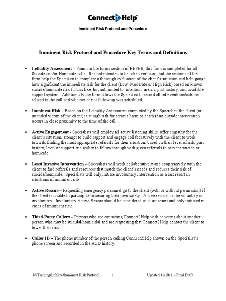 Imminent Risk Protocol and Procedure Key Terms and Definitions | PDF ...
