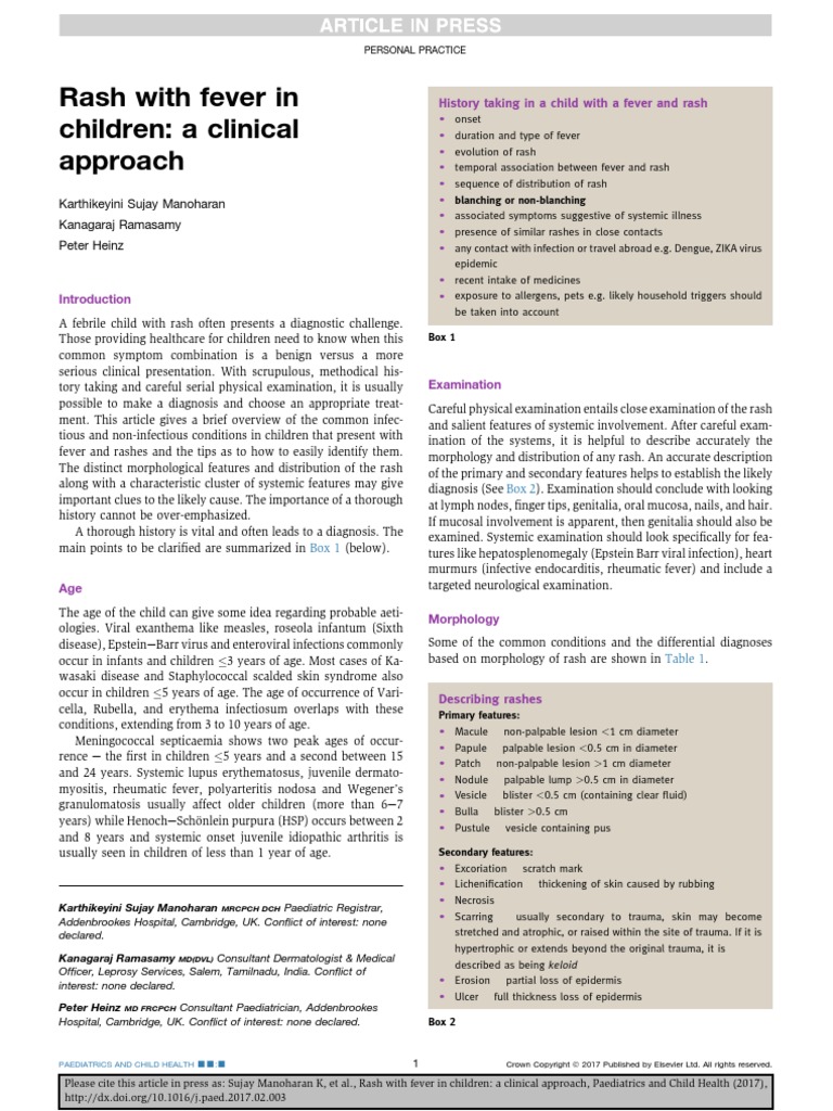 Rash With Fever in Children: A Clinical Approach | PDF | Medical ...