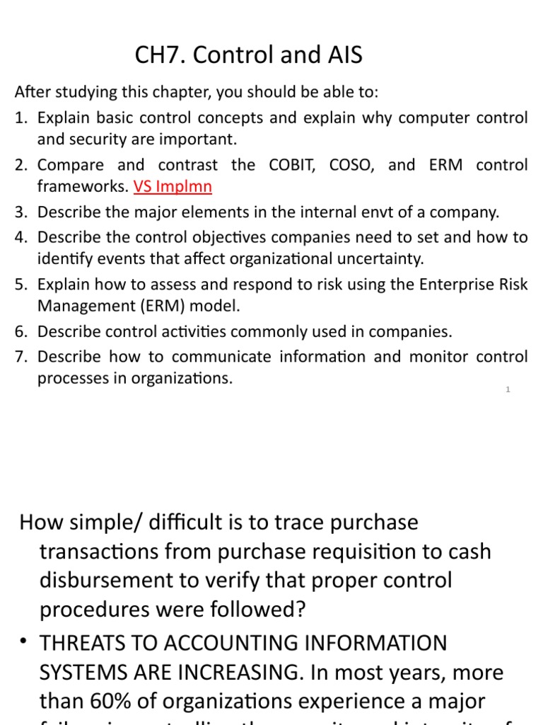CH7. Control and AIS: VS Implmn | PDF | Internal Control | Risk