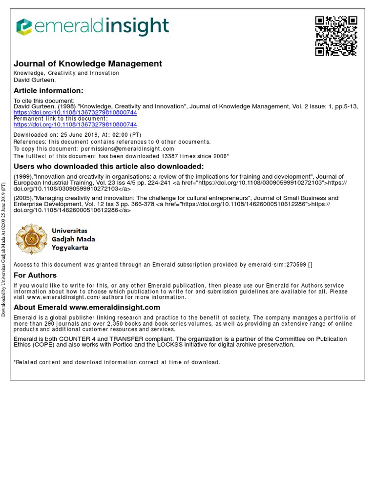 Knowledge, Creativity, and Inovation PDF | Download Free PDF | Creativity | Paradigm