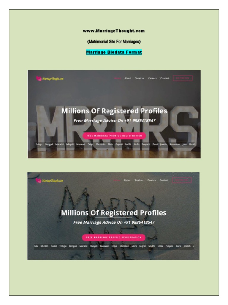 Matrimonial Site For Marriages: Marriage Biodata Format | PDF