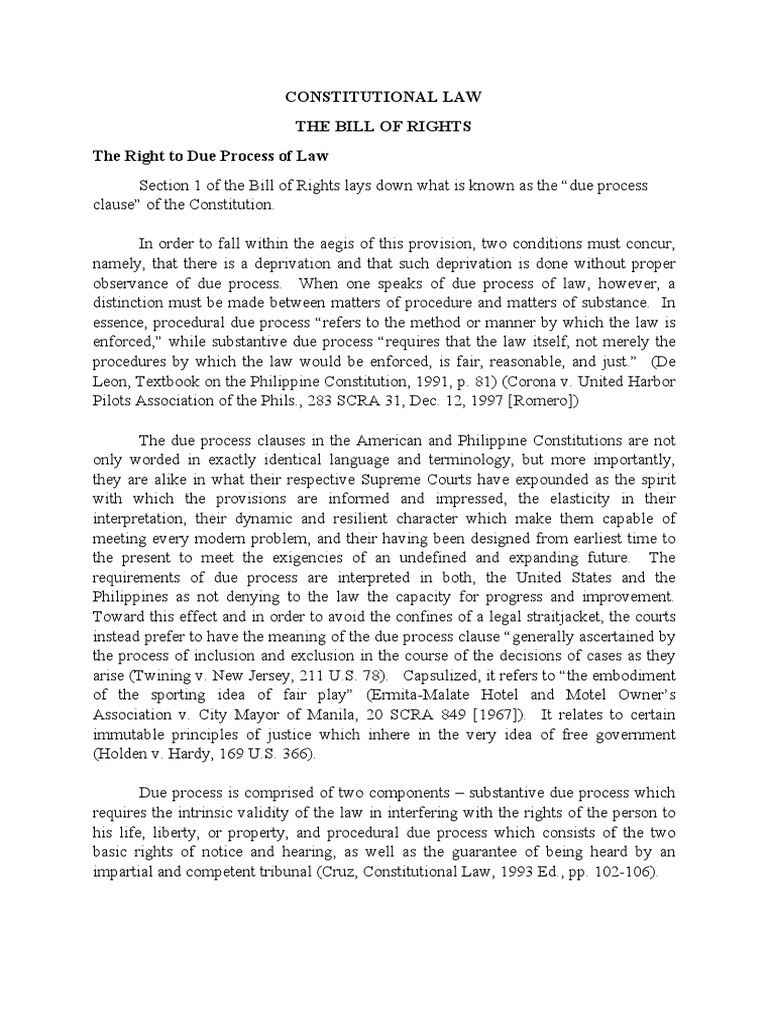 Constitutional Law The Bill of Rights The Right To Due Process of Law ...