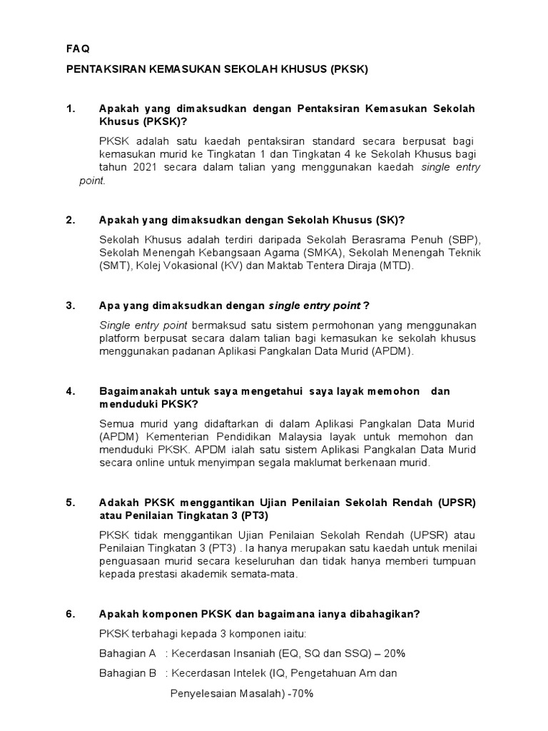 Faq PKSK 2020 | PDF