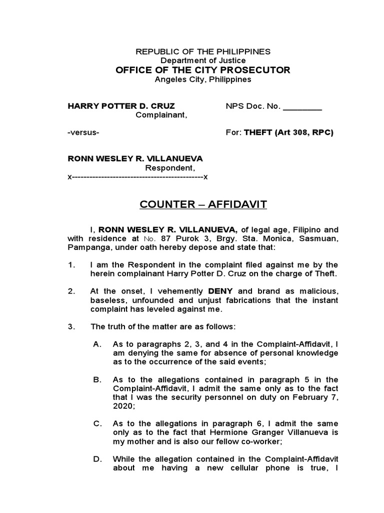 Counter Affidavit | PDF | Theft | Possession (Law)
