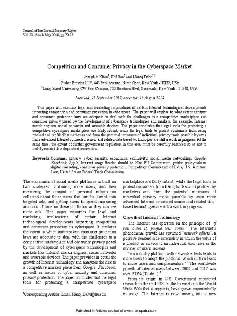 Competition and Consumer Privacy in The Cyberspace Market: Fisher ...