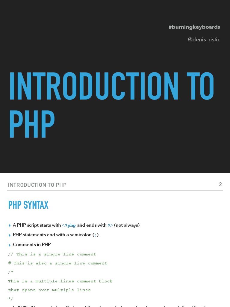 Introduction To PHP: #Burningkeyboards | PDF | Variable (Computer Science) | Php