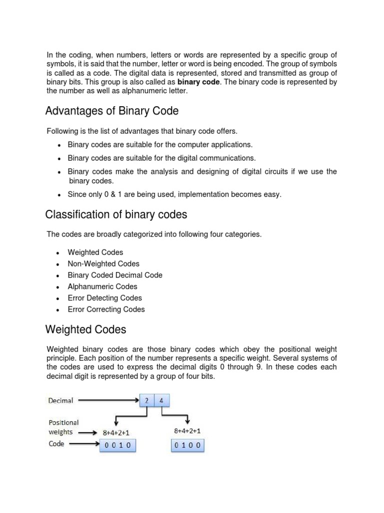 Binary Codes: Types, Advantages & Applications | PDF | Ebcdic | Binary Coded Decimal