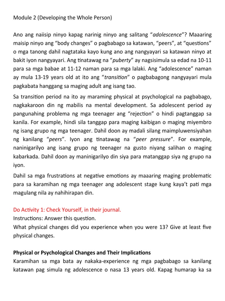 Module 2 (Developing The Whole Person) | PDF