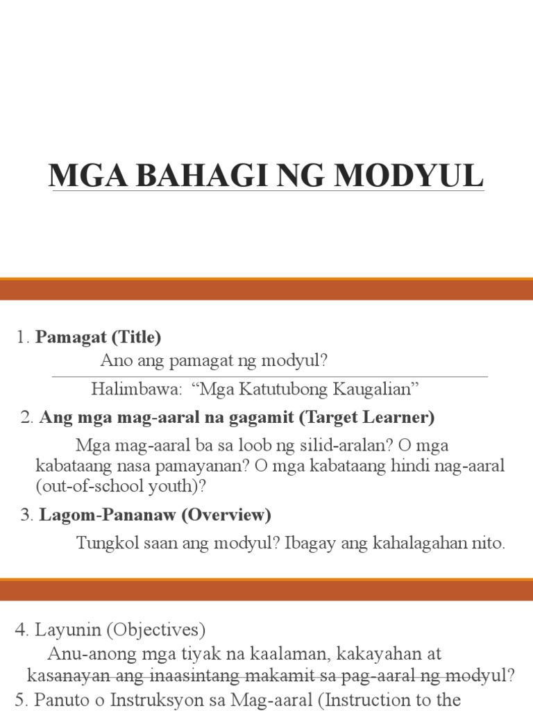 Mga Bahagi NG Modyul | PDF