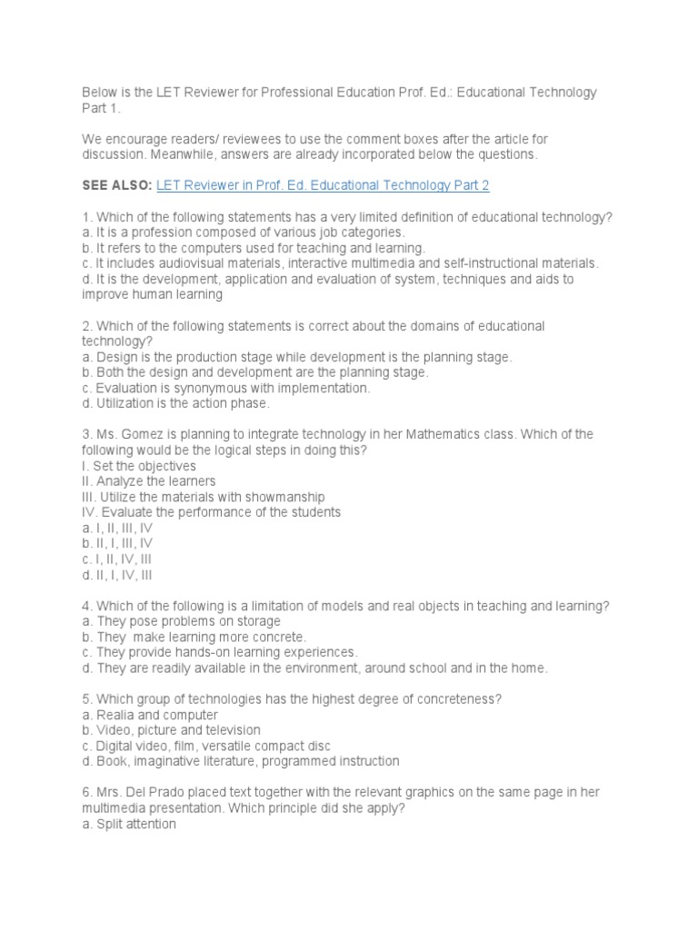 Educational Technology Part 1 REVIEWER | PDF | Educational Technology ...