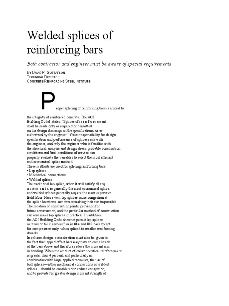 Welded Splices of Reinforcing Bars: Both Contractor and Engineer Must ...