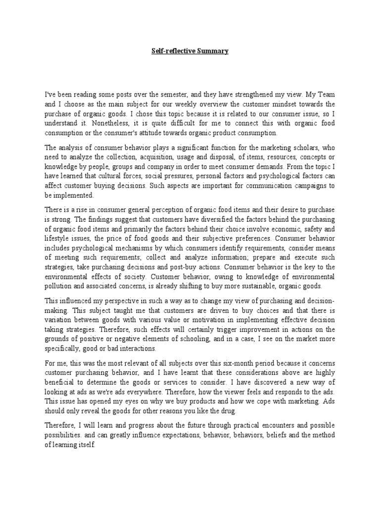 Self-Reflective Summary | PDF | Consumer Behaviour | Behavior