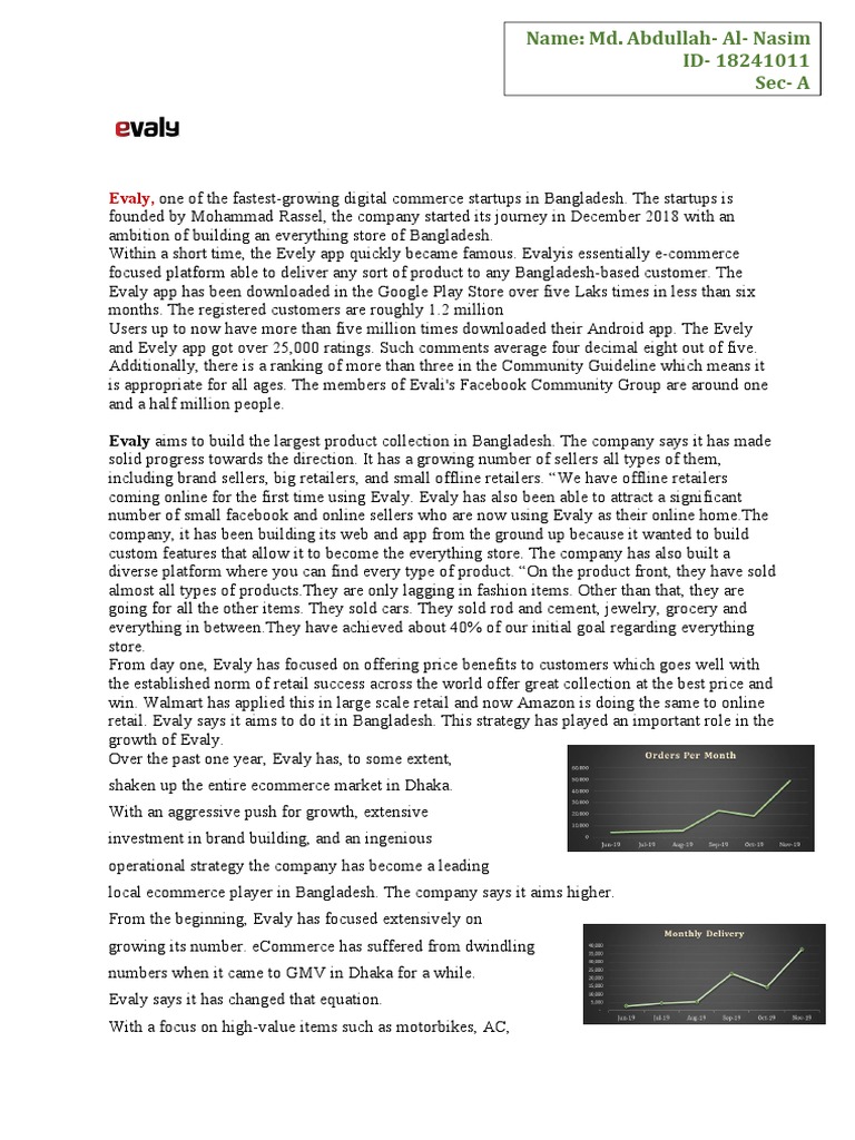 Evaly,: Name: Md. Abdullah-Al - Nasim ID - 18241011 Sec - A | PDF | E Commerce | Mobile App