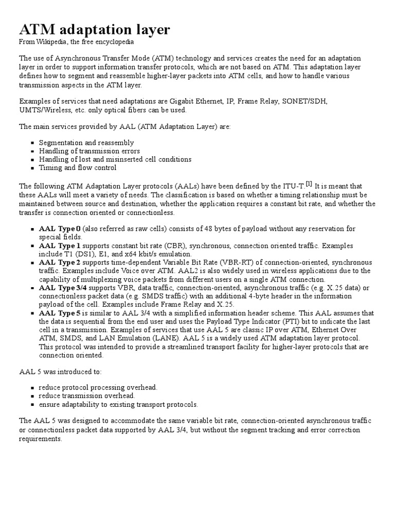 ATM Adaptation Layer - Wikipedia, The Free Encyclopedia | PDF | Asynchronous Transfer Mode ...