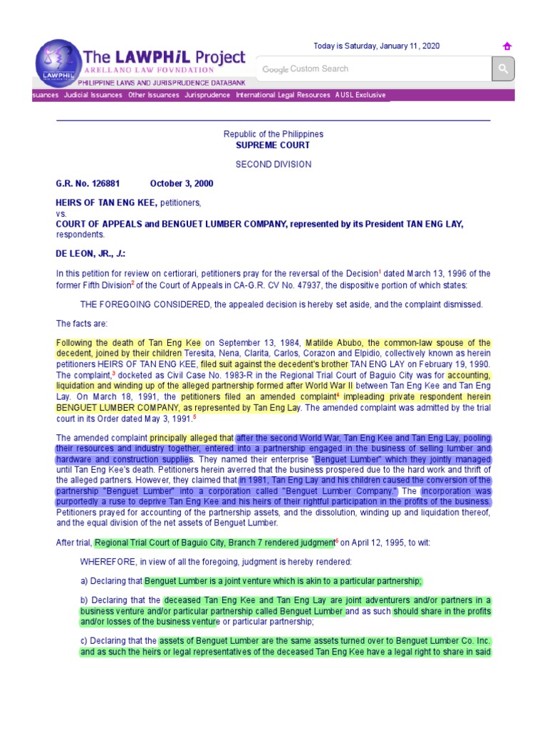 Heirs of Tan Eng Kee v. CA | PDF | Partnership | Court Of Appeal Of ...
