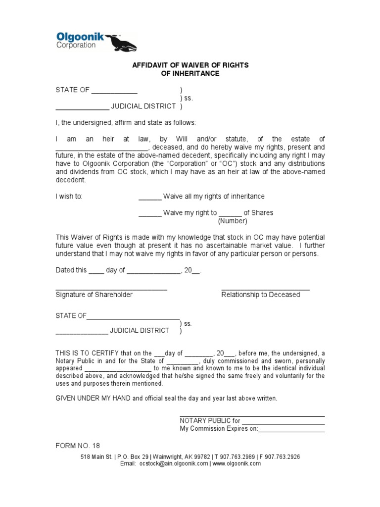 Affidavit of Waiver of Rights of Inheritance | PDF