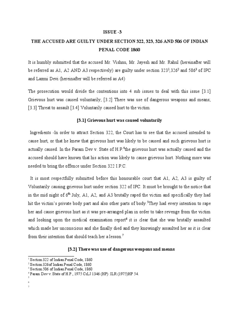 Issue - 3 The Accused Are Guilty Under Section 322, 323, 326 and 506 of ...