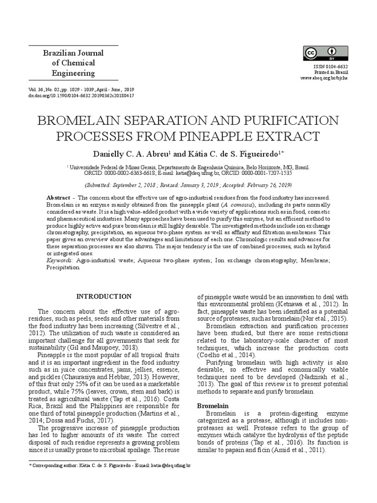 Bromelain Separation and Purification Processes From Pineapple Extract ...