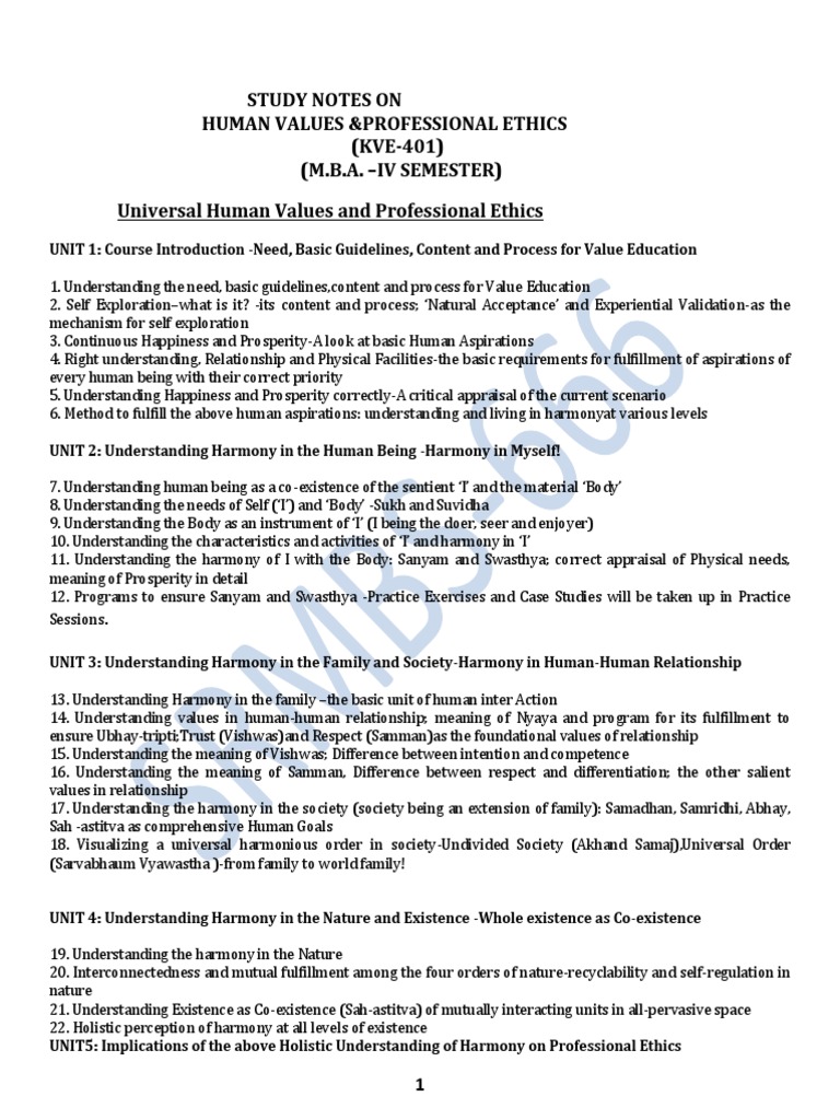 Uhv & Pe Unit 1 & 2 | PDF | Happiness | Consciousness