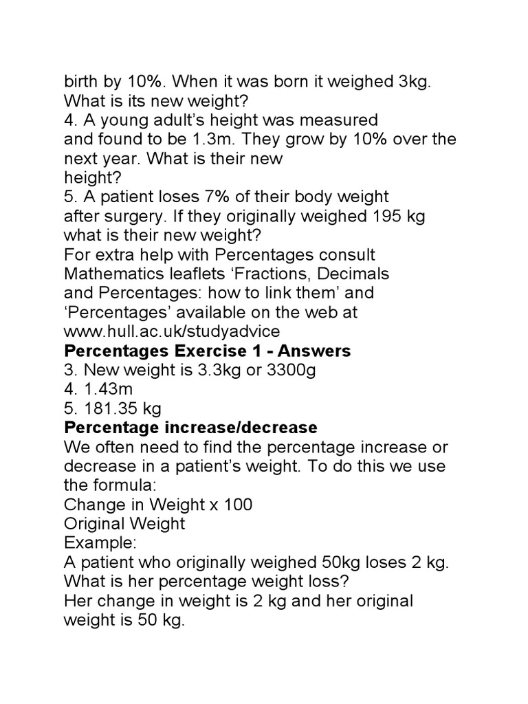 Calculating Percentages, Body Mass Index, Averages, Unit Conversions ...