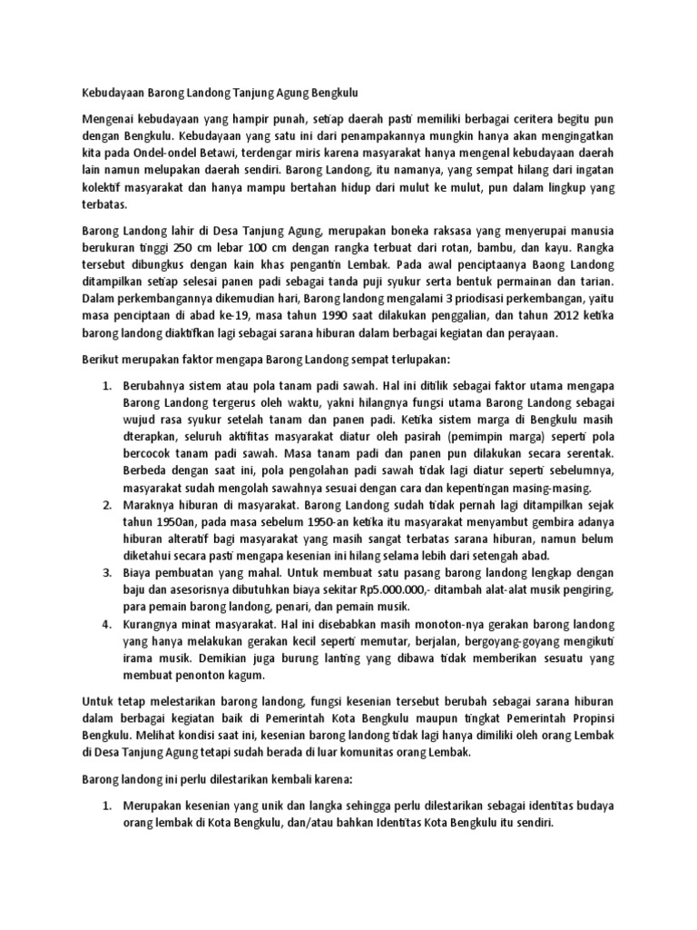 Barong Landong: Warisan Bengkulu | PDF | Ilmu Sosial | Perjalanan