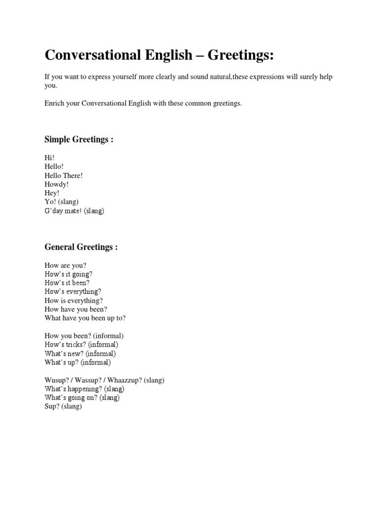 Conversational English - Greetings | PDF