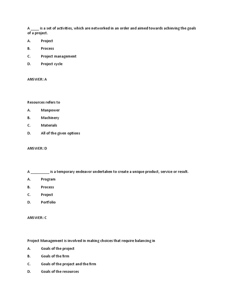 PM MCQ Questions | PDF | Project Management | Analysis