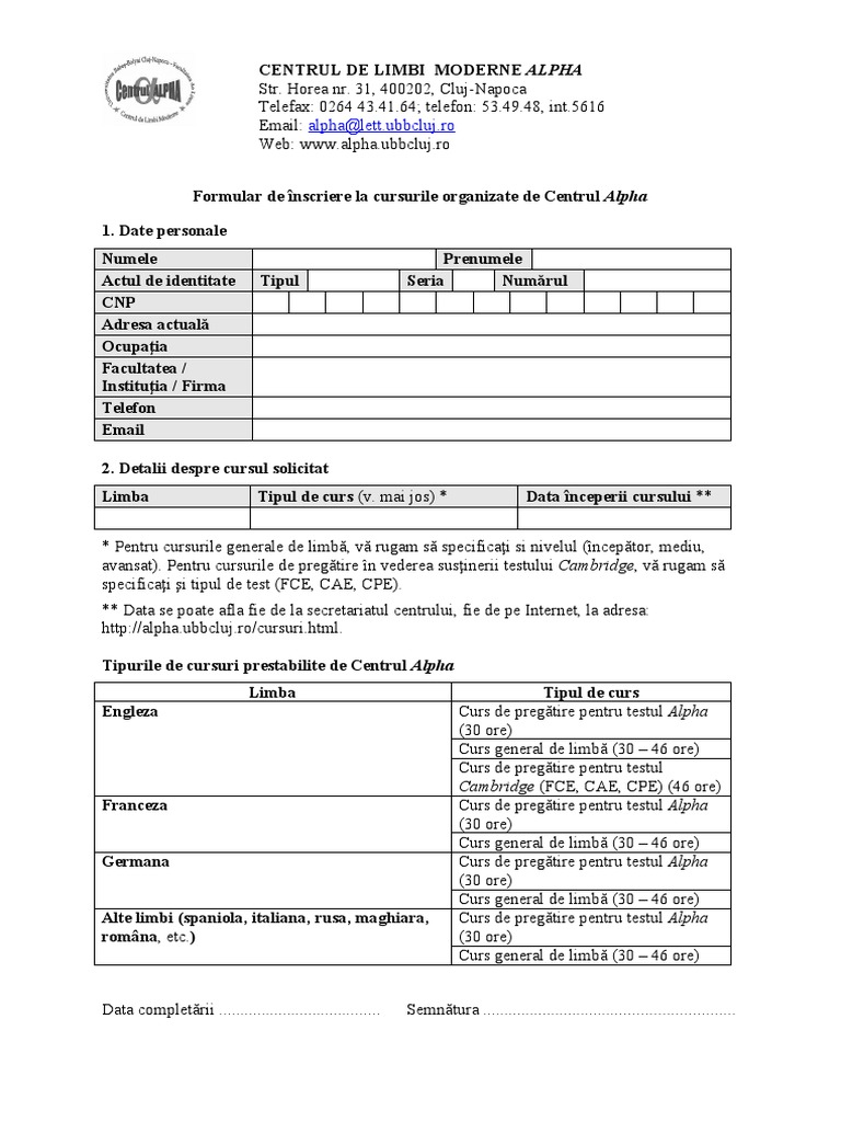 Formular Inscriere | PDF