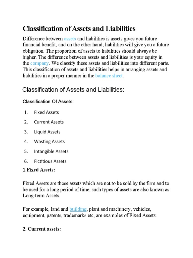 Classification of Assets and Liabilities | PDF | Current Liability ...