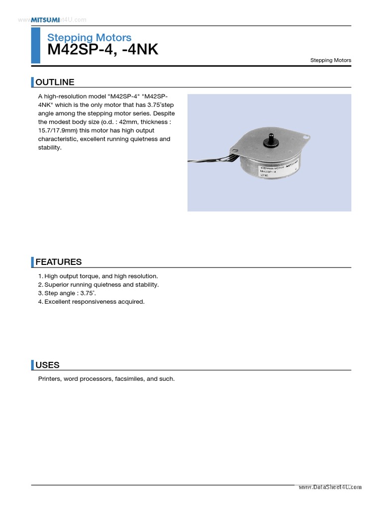 Step Motor M42SP-4 - Mitsumi PDF | PDF | Electric Motor | Components