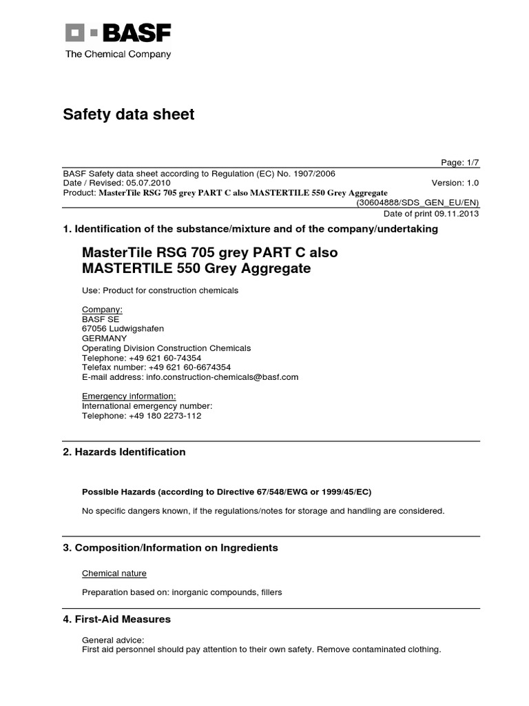 Safety Data Sheet: Mastertile RSG 705 Grey Part C Also Mastertile 550 ...