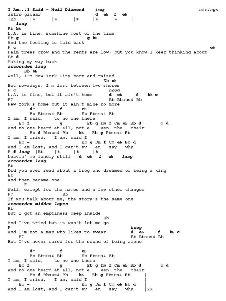 I Am... I Said - Neil Diamond Chords | PDF