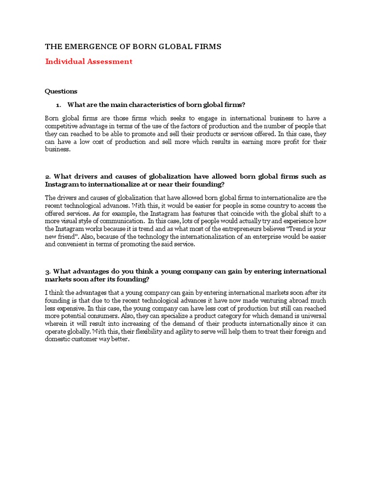 Characteristics of Born Global Firms | PDF