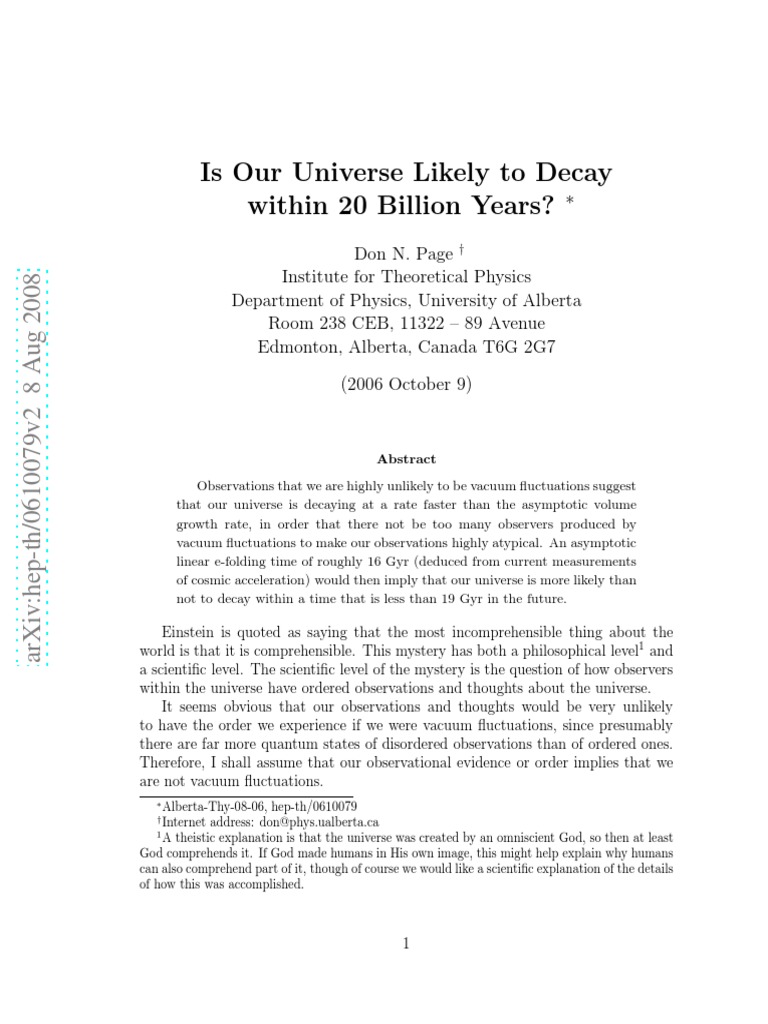 Is Our Universe Likely To Decay Within 20 Billion Years? | PDF ...