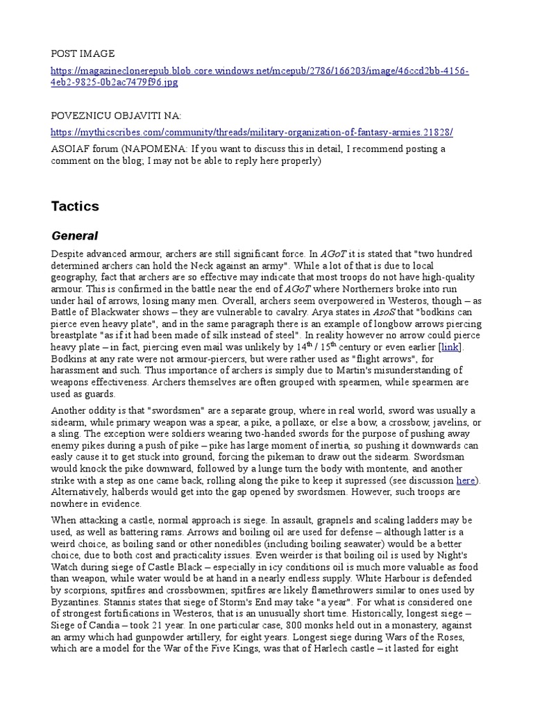 Military of Westeros 2 - Tactics | PDF | Cavalry | World Of A Song Of ...