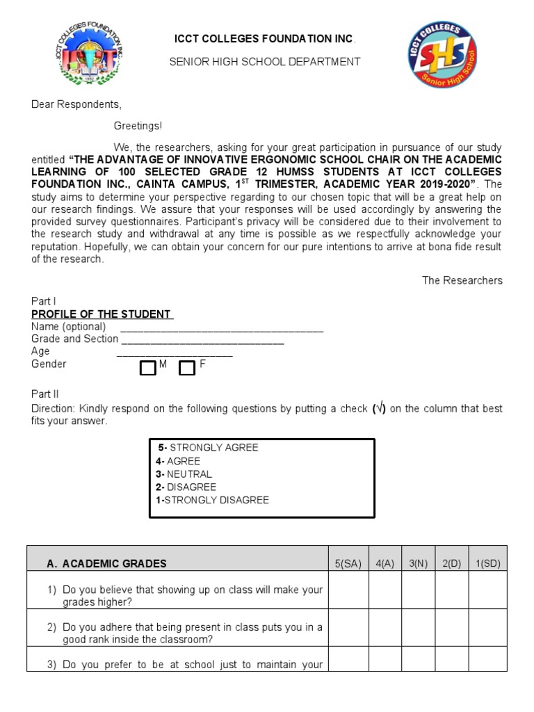 Survey Questionnaire For Class Attendance and Academic Performance ...