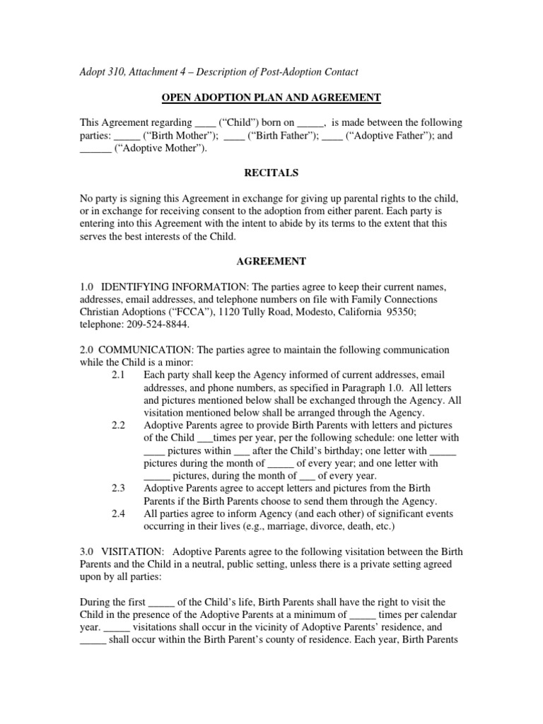 Adopt 310, Attachment 4 - Description of Post-Adoption Contact | PDF ...