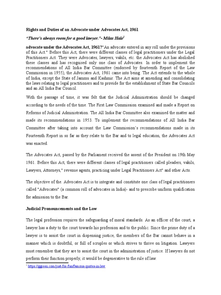Rights and Duties of An Advocate Under Advocates Act | PDF | Advocate ...