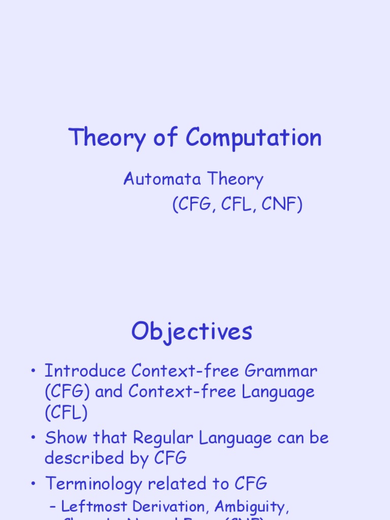 Theory of Computation: Automata Theory (CFG, CFL, CNF) | PDF | Formalism (Deductive) | Syntax ...