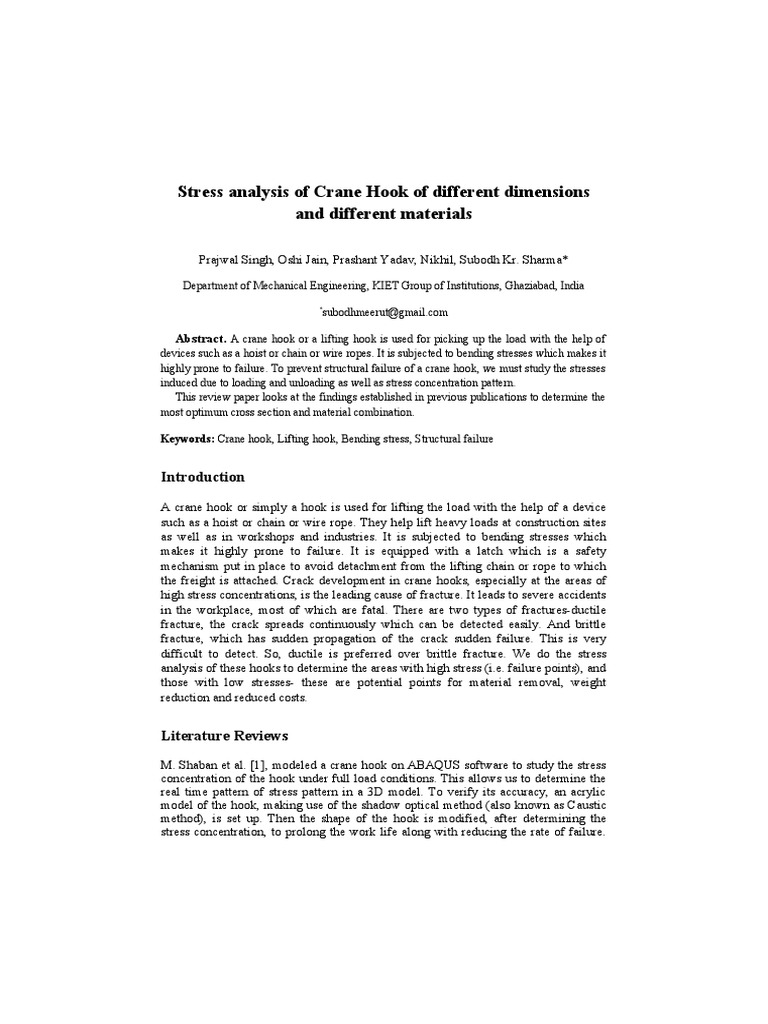 Design and Analysis of Crane Hook | PDF | Fracture | Strength Of Materials