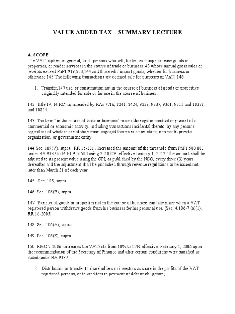 Value Added Tax-Summary Lecture | PDF | Value Added Tax | Invoice