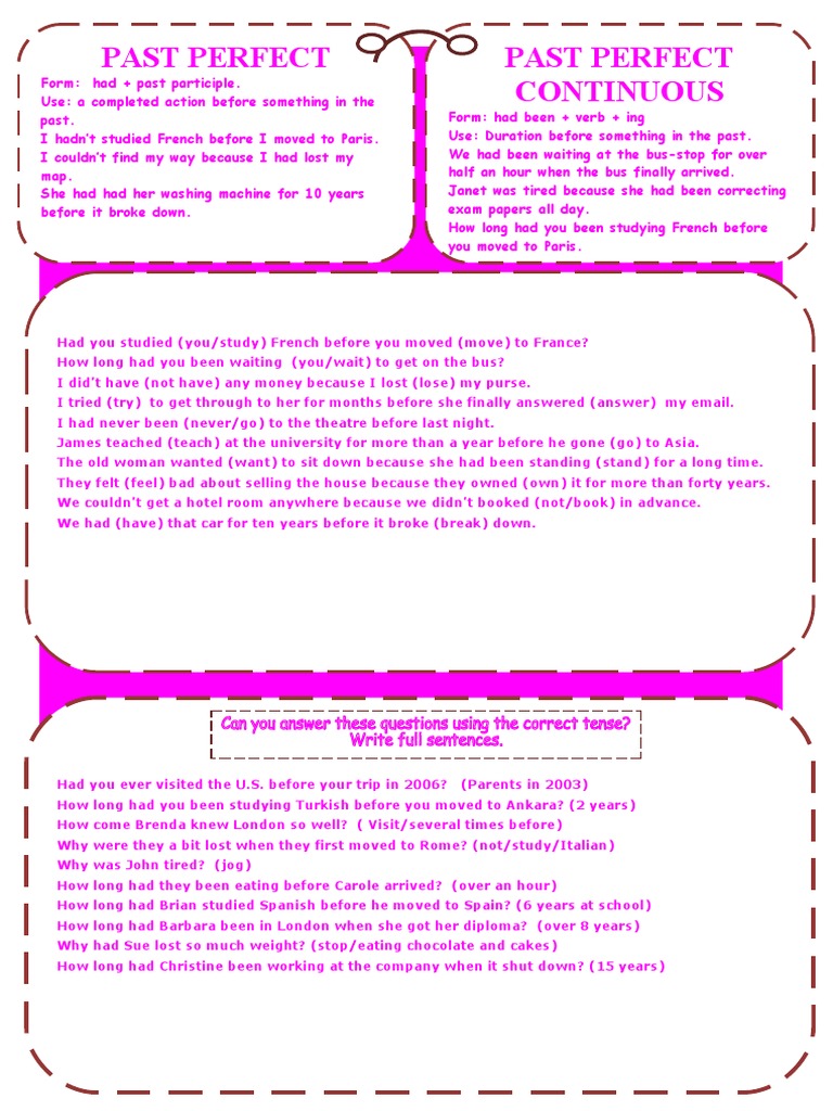 Past Perfect Simple or Continuous Fun Activities Games - 23671 | PDF ...