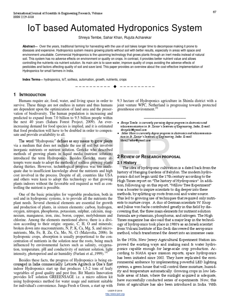 IoT Based Automated Hydroponics System PDF | Download Free PDF ...