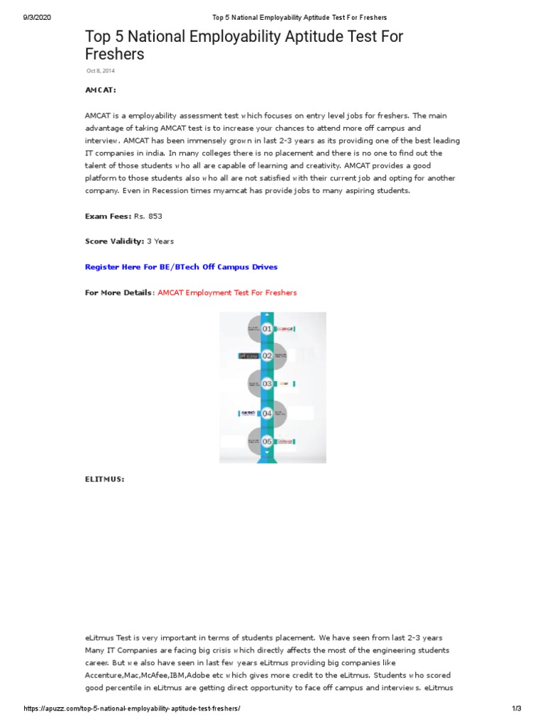 Top 5 National Employability Aptitude Test For Freshers PDF | PDF ...