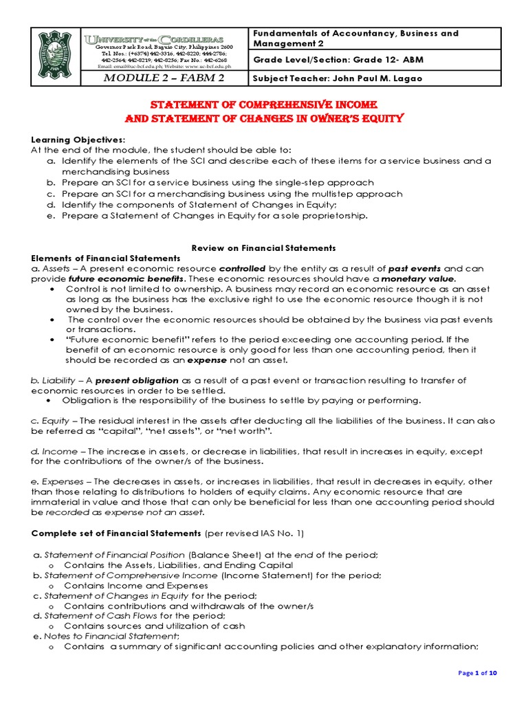 FABM 2 Module 2 SCI SCOE PDF | PDF | Expense | Income Statement