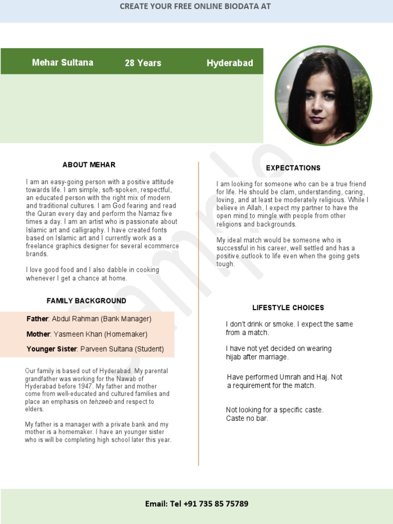 Marriage Biodata Format For A Muslim Girl | PDF | Abrahamic Religions ...