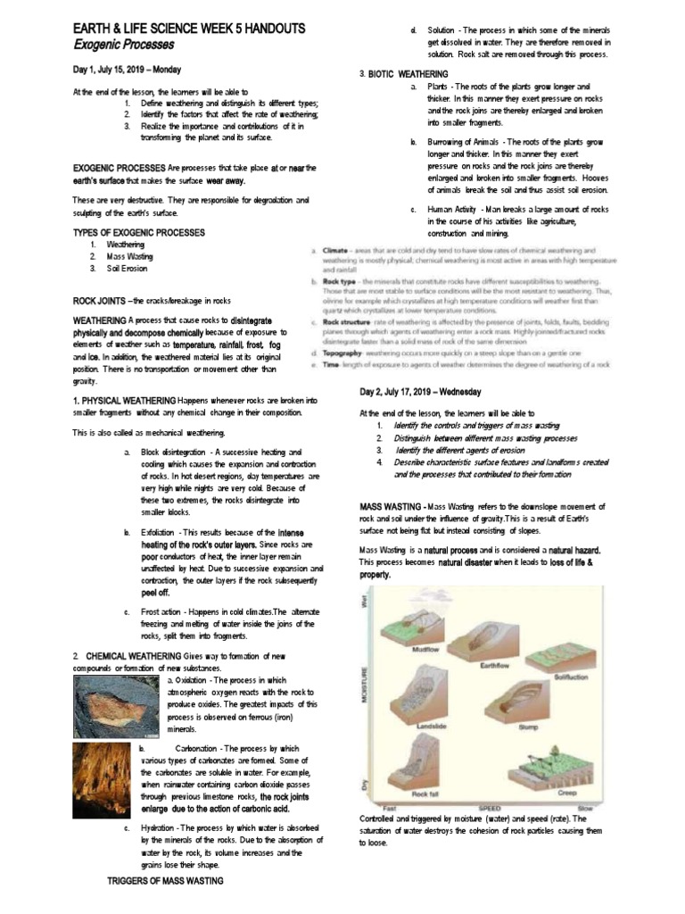 Earth & Life Science Week 5 Handouts Exogenic Processes | PDF ...