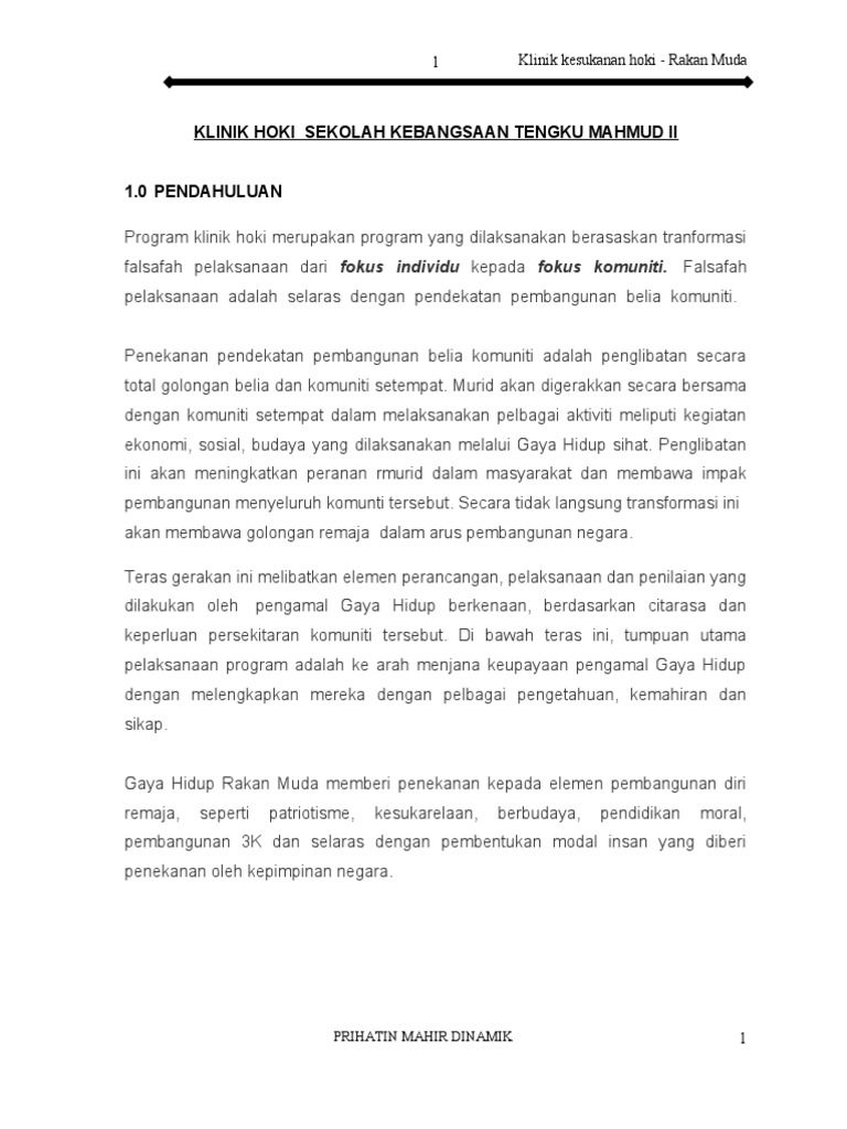 KERTAS KERJA Klinik Hoki Rakanmuda | PDF